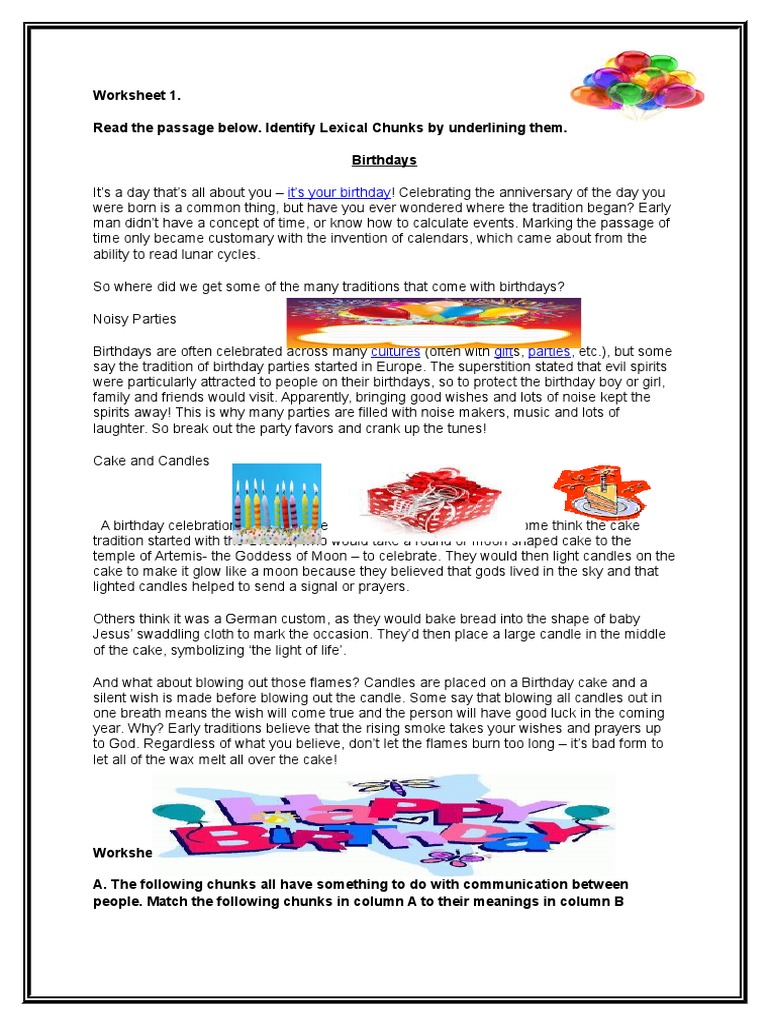 Lexical Chunks Exercises | PDF | Birthdays | Moon