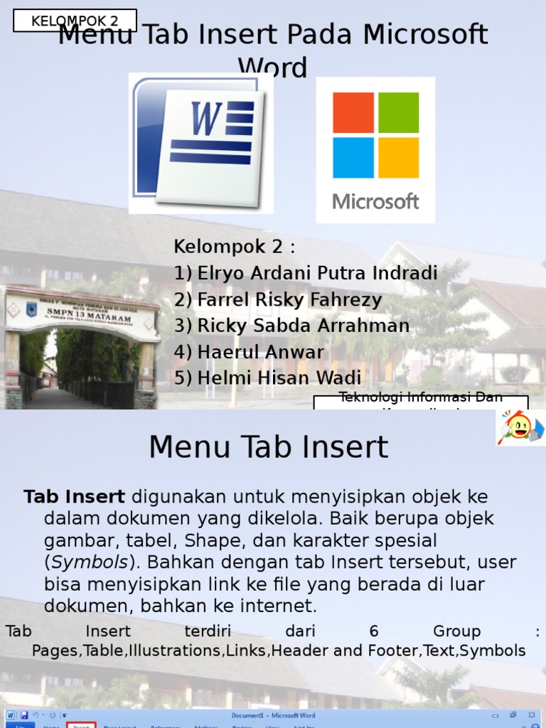 Penjelasan Menu Tab Insert Pada Microsoft Word | PDF