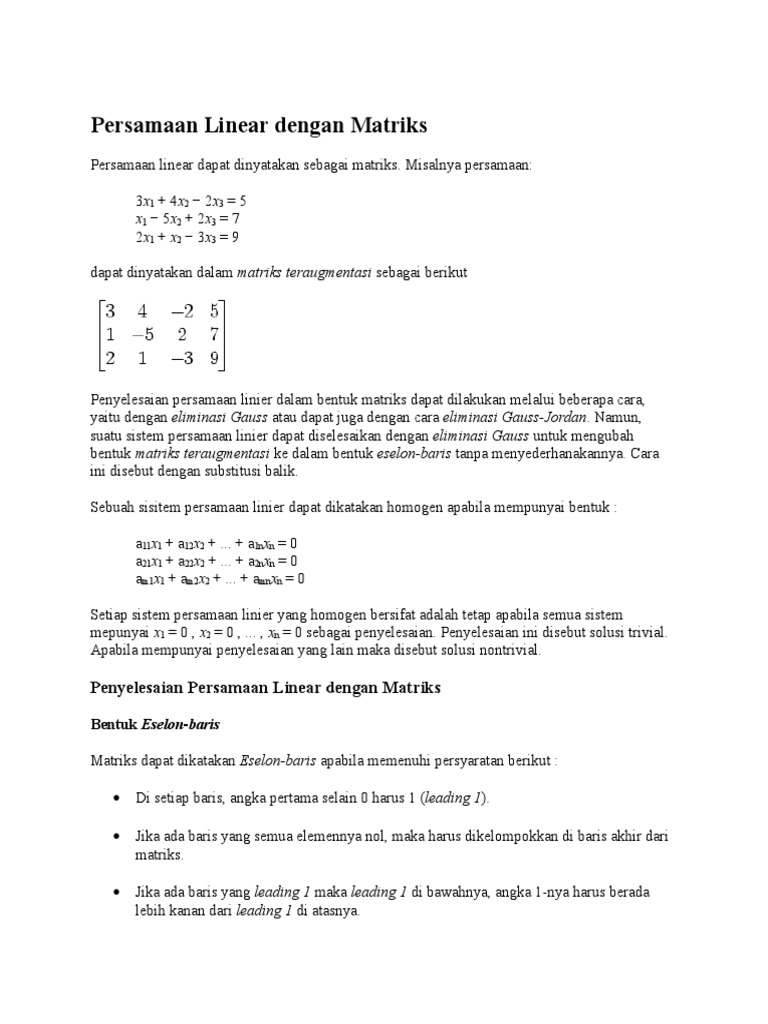 Persamaan Linear Dengan Matriks | PDF