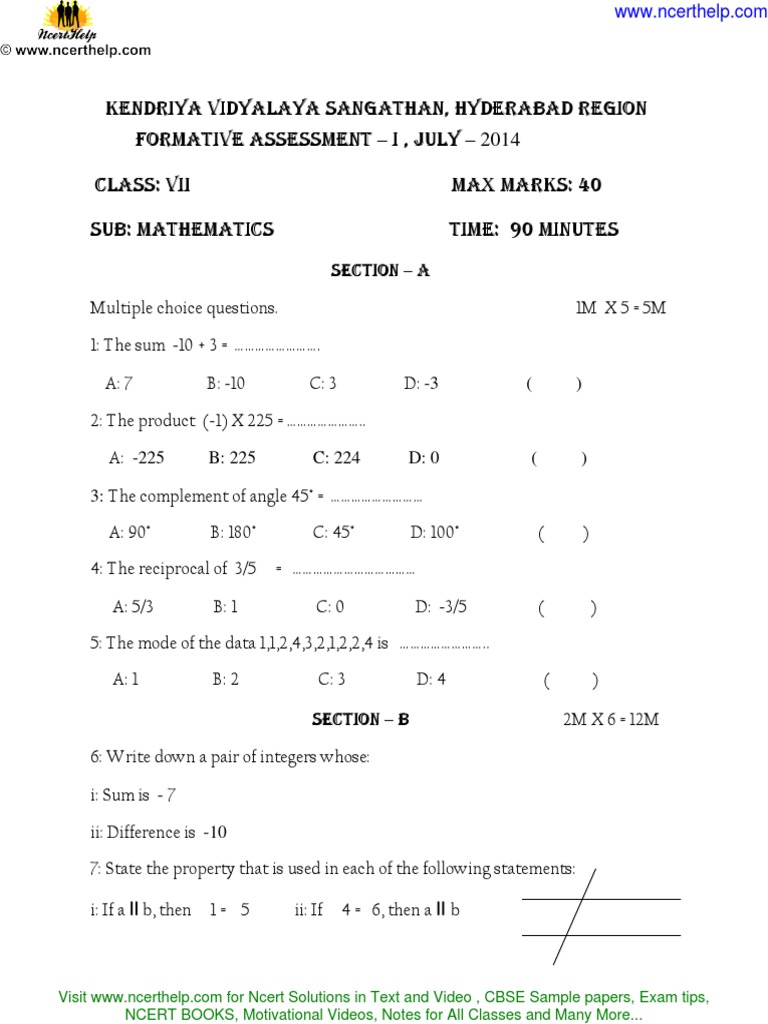 cbse sample paper class 7 mathemtatics fa 1 with solution .pdf ...