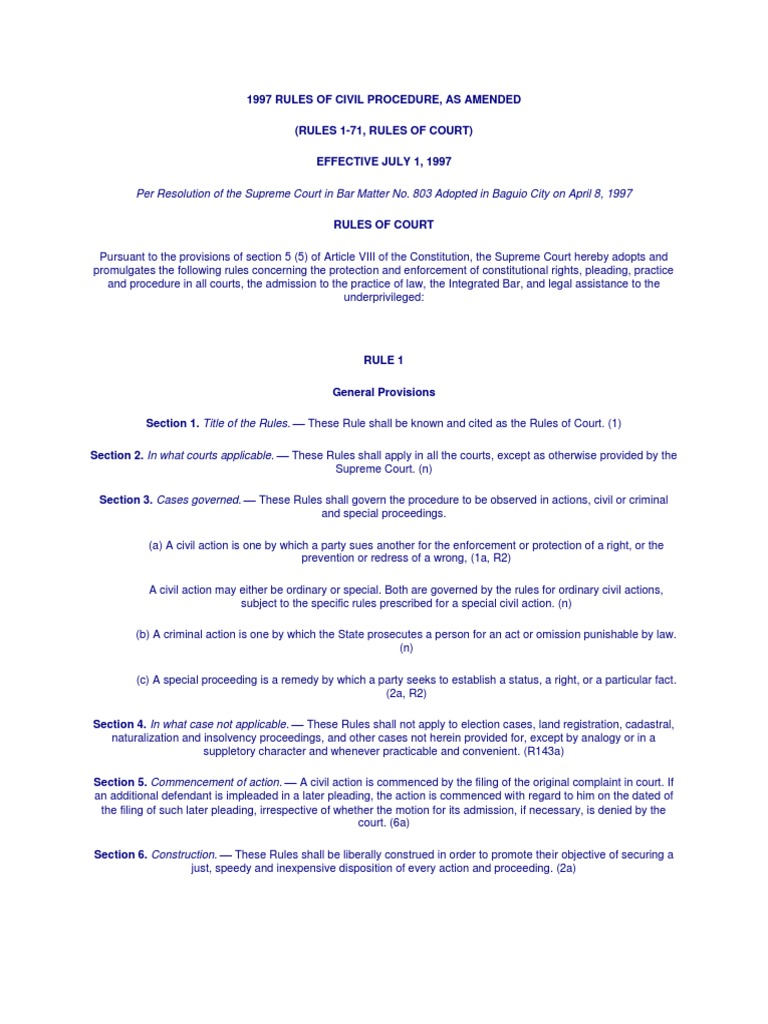 1997 Rules of Civil Procedure | PDF | Pleading | Lawsuit