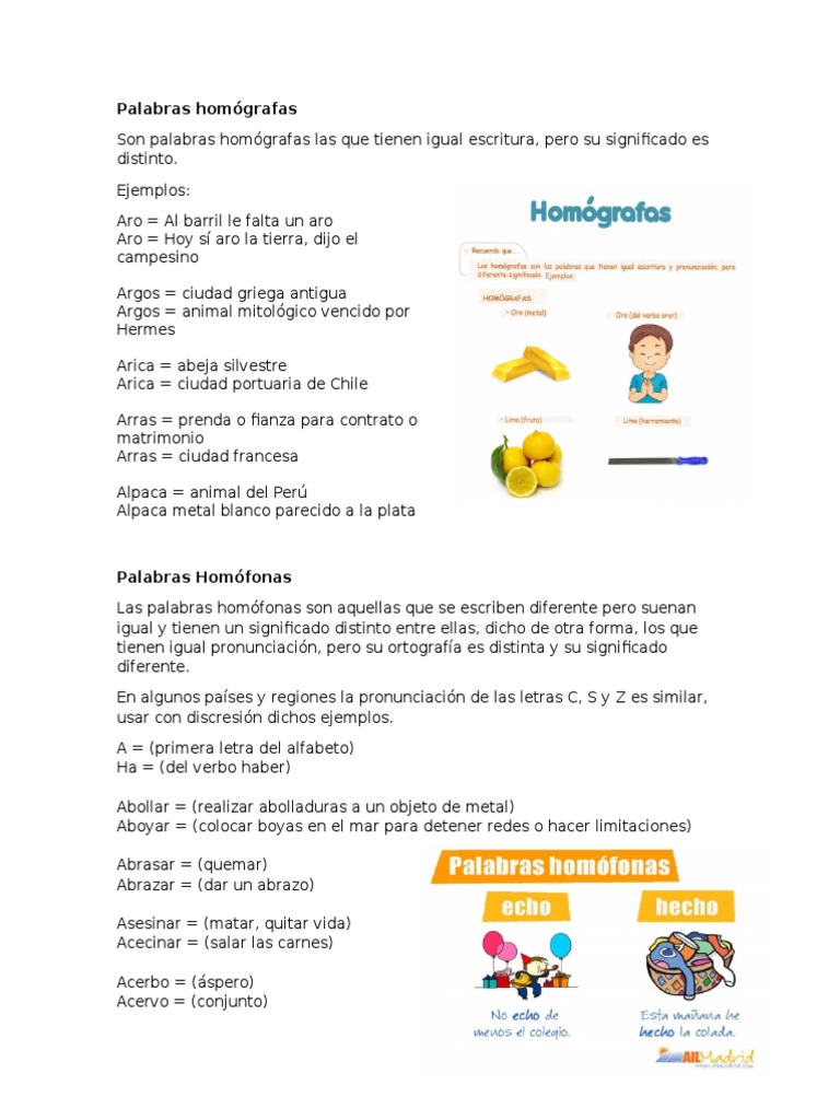 Palabras Homógrafas | PDF | Palabra | Jugando a las cartas