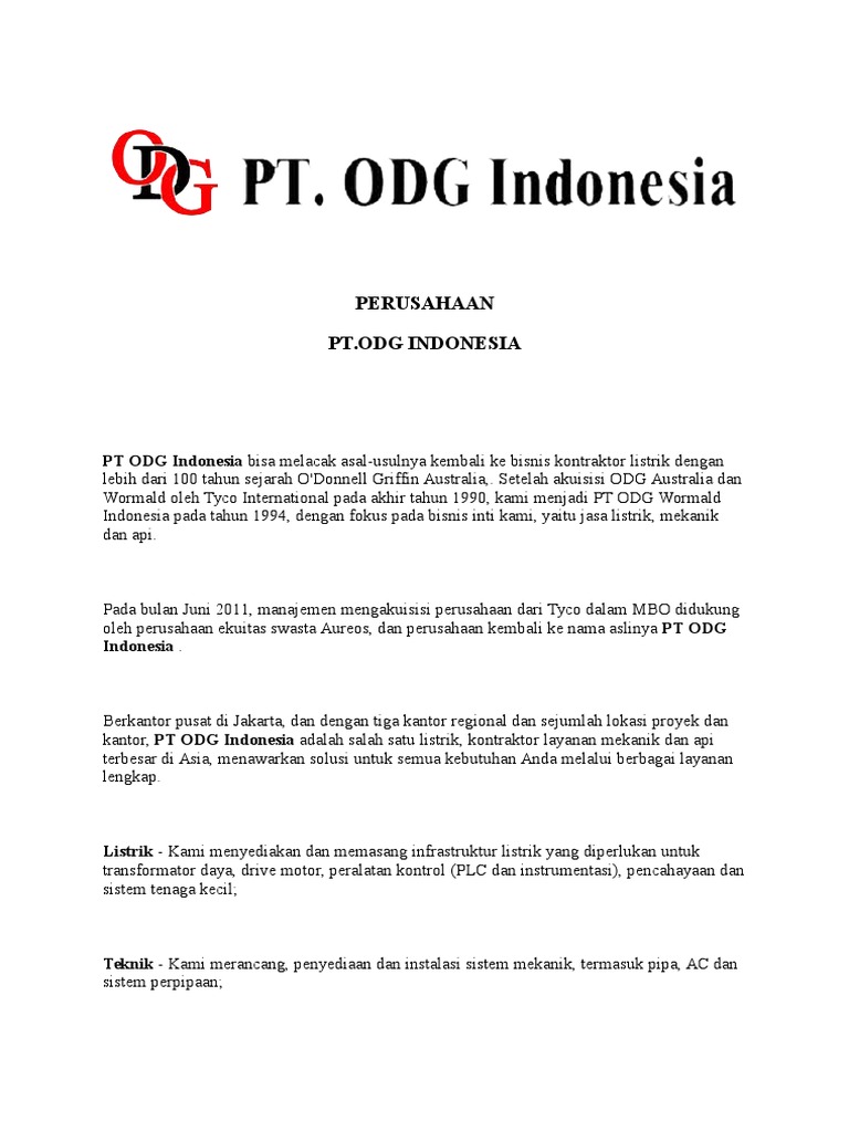 PT ODG Indonesia Tugas Perusahaan | PDF