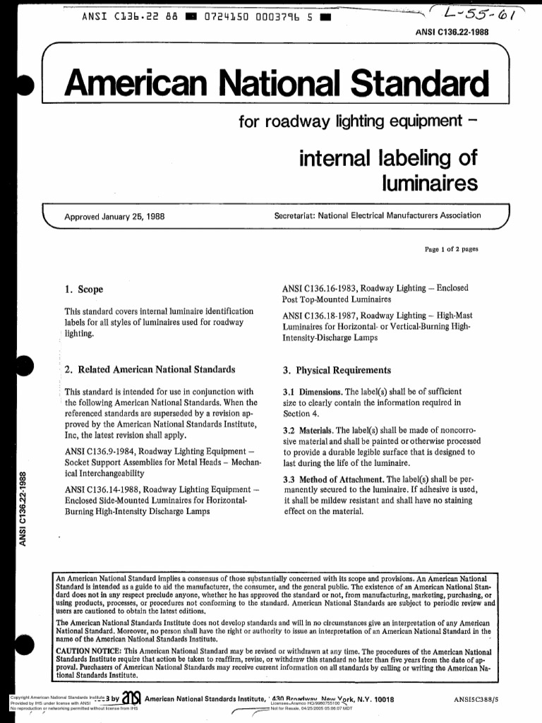 ANSI American National Standard for Roadway Lighting Equipment Internal ...