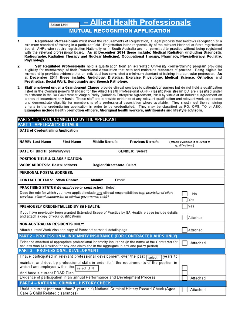 Allied Health Professionals: Mutual Recognition Application | PDF ...