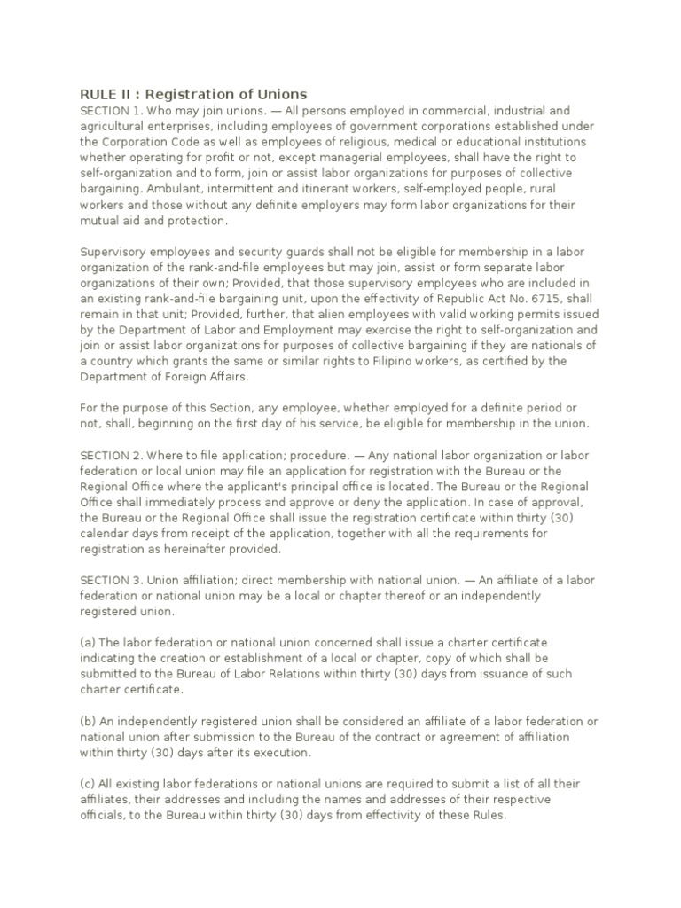 Rights and Requirements for Union Registration: Guidelines for Forming ...