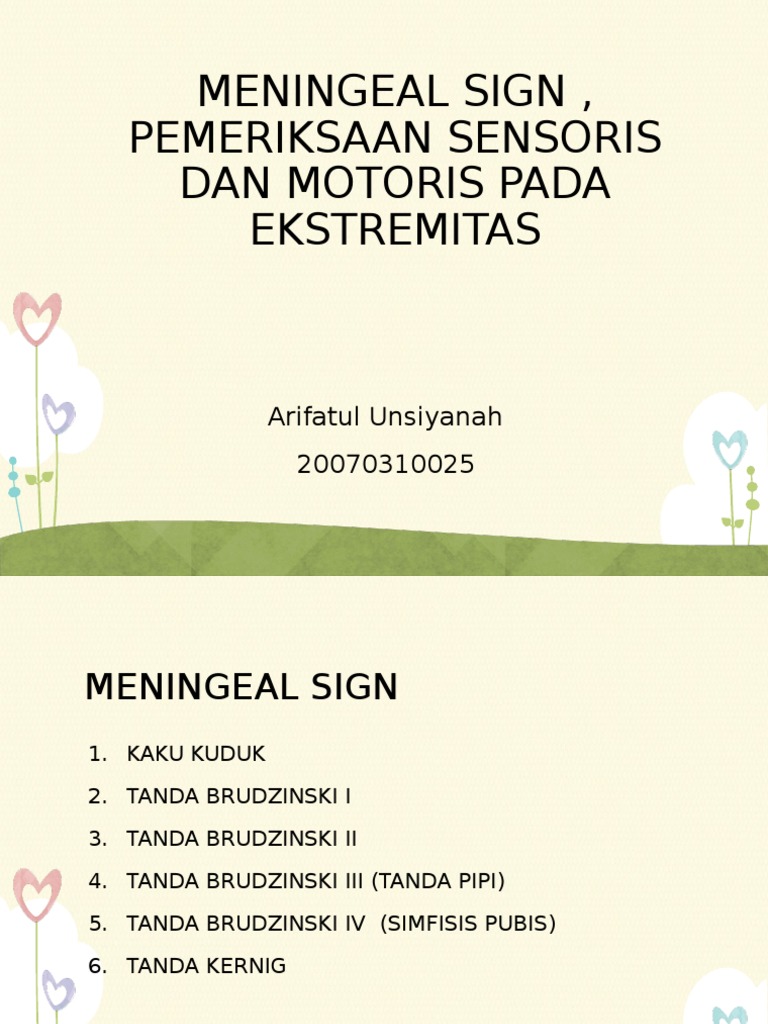 Tanda Meningeal dan Brudzinski | PDF | Ilmu Sosial | Kesehatan Holistik