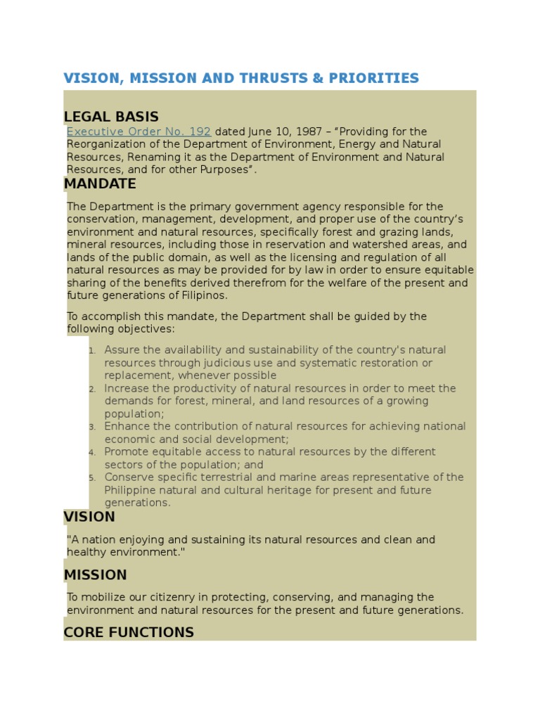 Denr Vision Misson | PDF | Conservation Biology | Resource