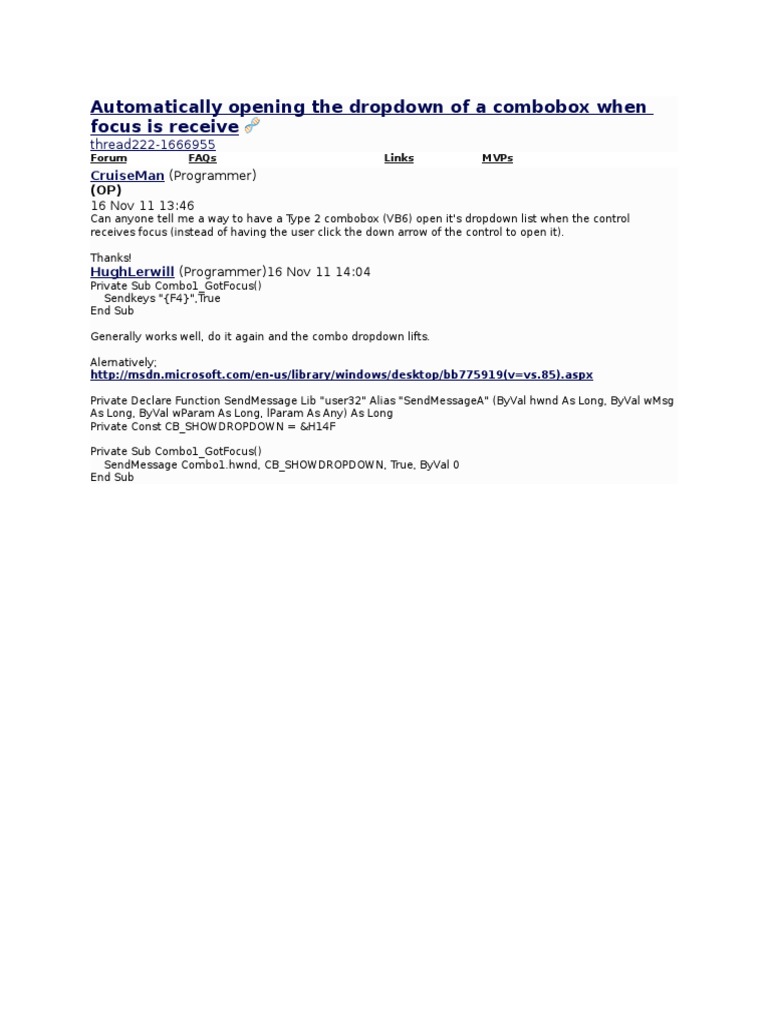 Automatically Opening The Dropdown of A Combobox When Focus Is Receive ...