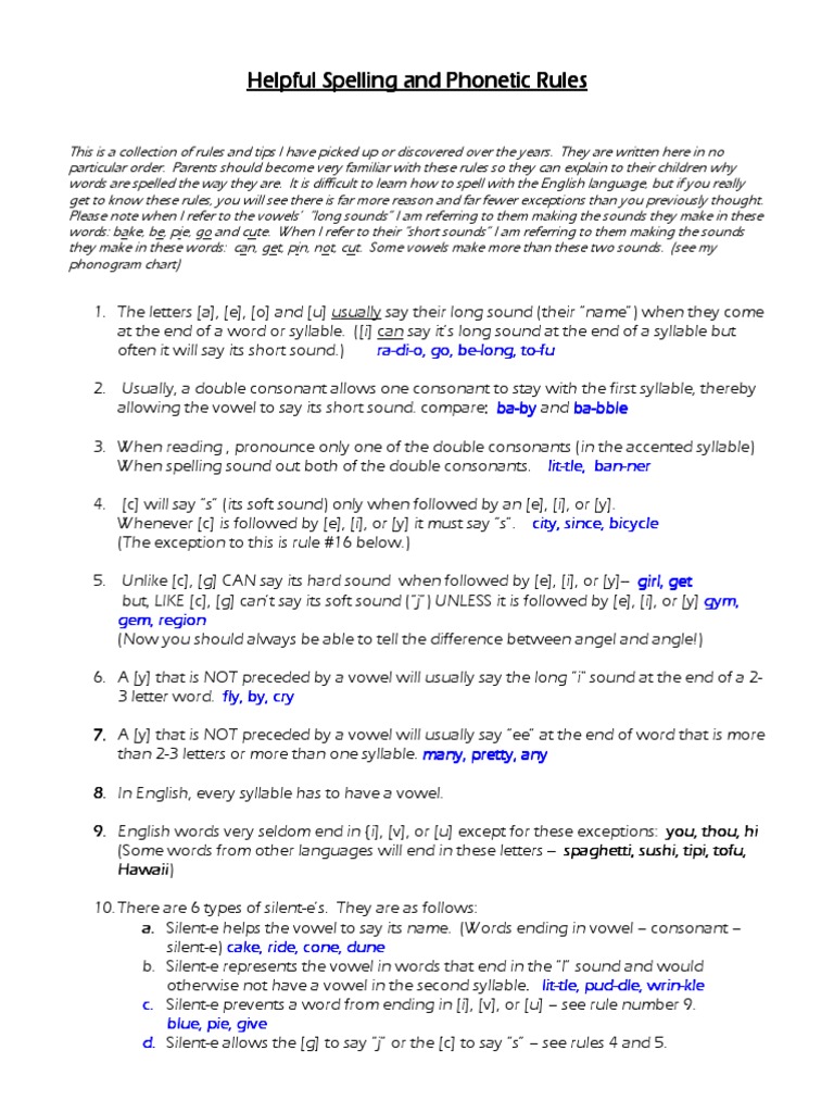 Spelling Rules PDF Consonant Syllable