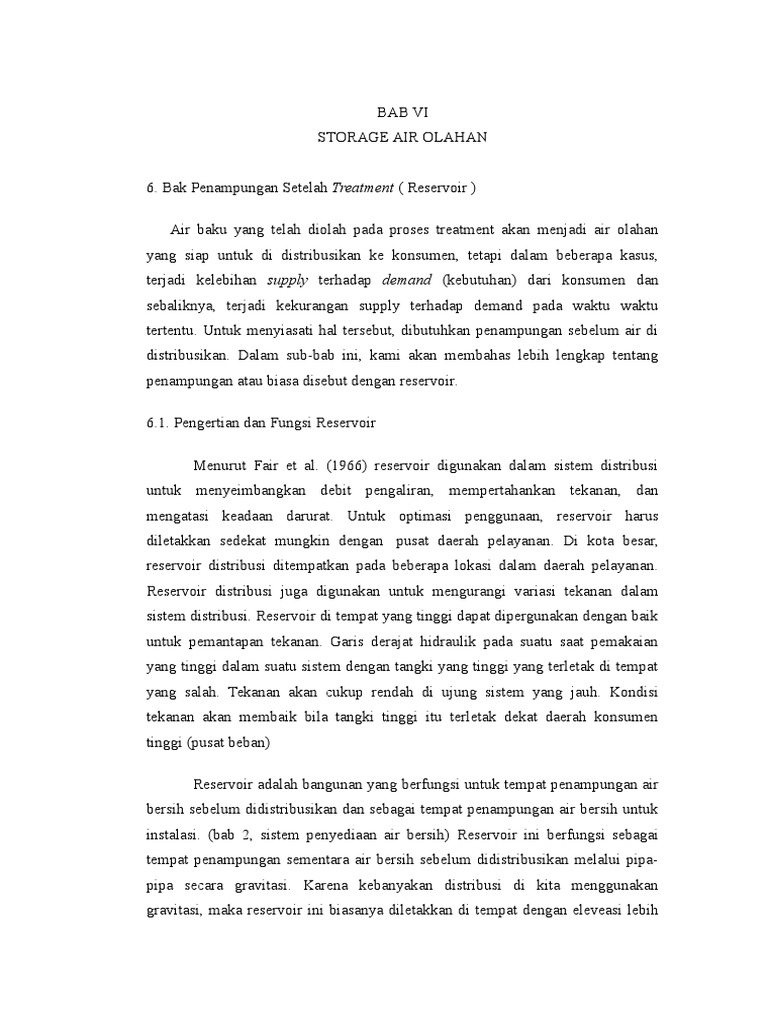 Kajian Pustaka Air Bersih (Komponen Reservoir) | PDF