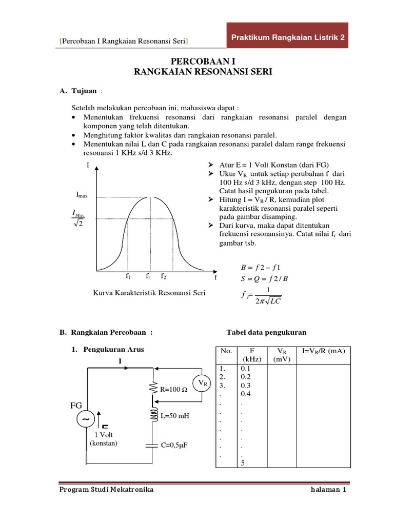 Prak1 Resonansi Seri | PDF | Sains & Matematika