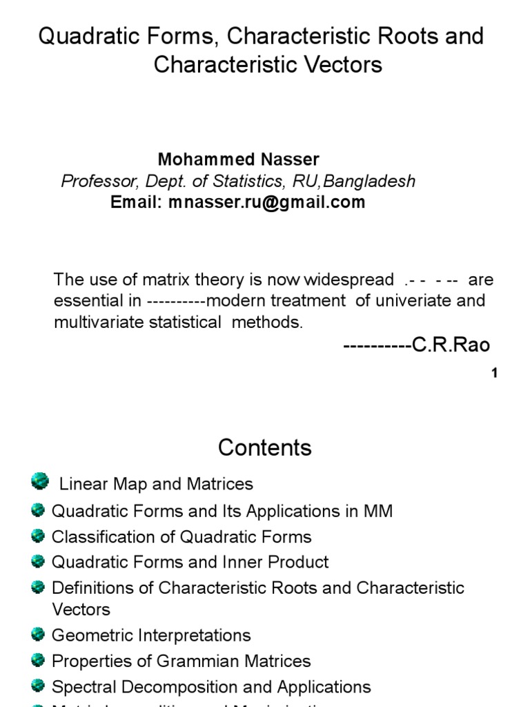 Quadratic Forms and Characteristic Roots | PDF | Eigenvalues And ...