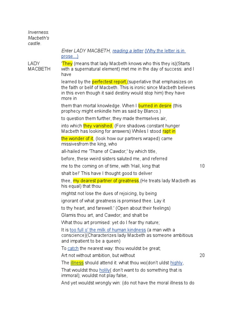 Inverness. Macbeth's Castle. Enter Lady Macbeth,: (Why The Letter Is in ...