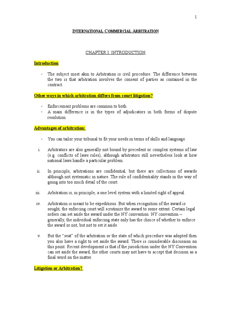 International Commercial Arbitration Outline | PDF | Arbitration ...