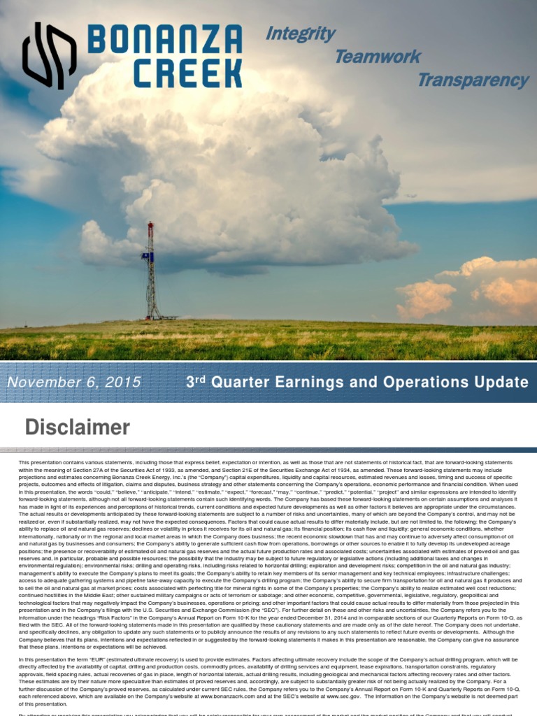 3Q15 Earnings Presentation | PDF | Natural Gas | Petroleum