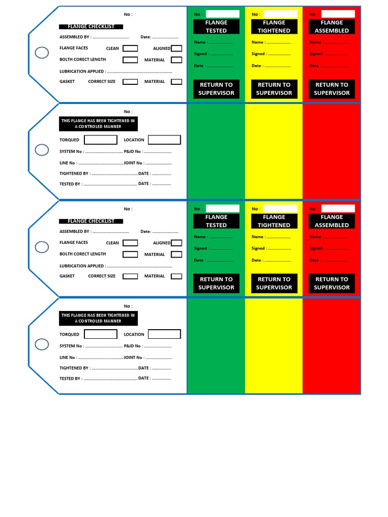 Flange Checklist: Flange Tested Flange Tightened Flange Assembled | PDF