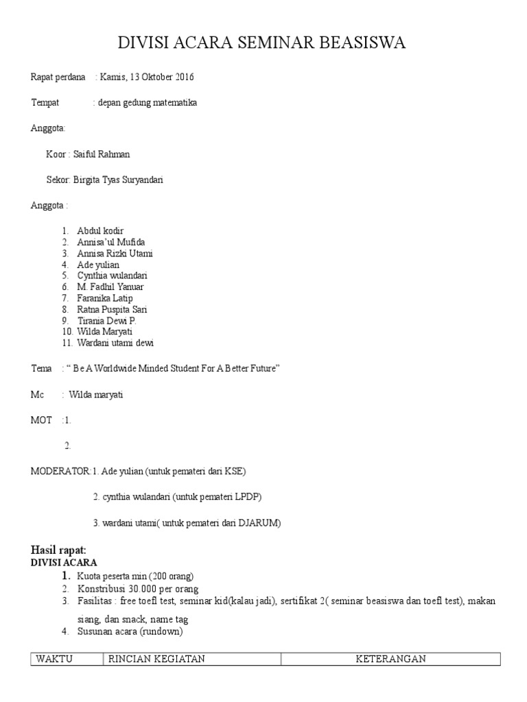 Divisi Acara Seminar Beasiswa | PDF