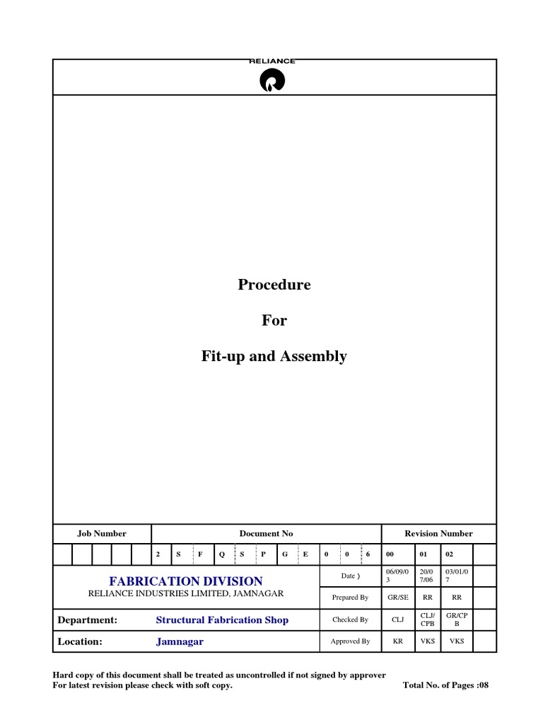 Fit-Up and Assembly Procedure Guide | PDF | Metal Fabrication ...