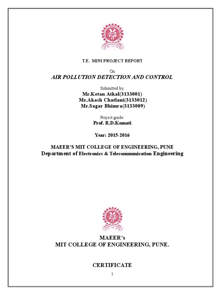 TE Mini Project AIR POLLUTION DETECTION AND CONTROL | PDF | Relay | Pic ...