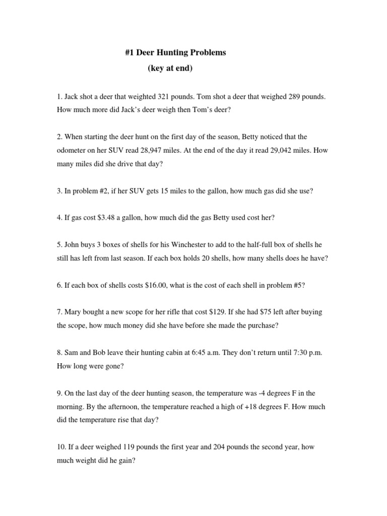 Deer Hunting Math Problems Guide | PDF
