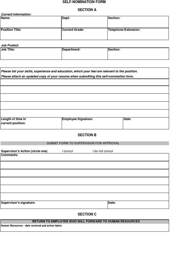 Self-Nomination Form Revised Nov 2004 | PDF | Human Resources | Employment