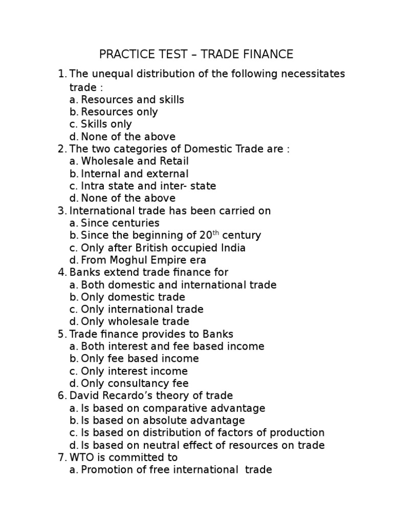 Practice Test - Trade Finance | PDF | Invoice | Trade