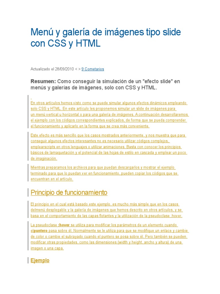 Menú y Galería de Imágenes Tipo Slide Con CSS y HTML | PDF | HTML ...