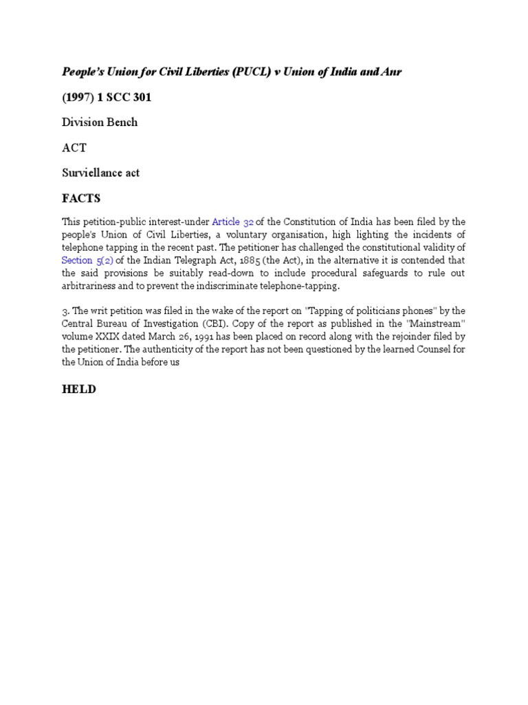 Division Bench ACT Surviellance Act: People's Union For Civil Liberties ...