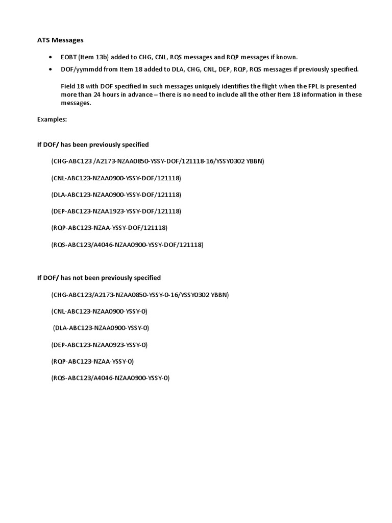 ATS Messages: If DOF/ Has Been Previously Specified | PDF