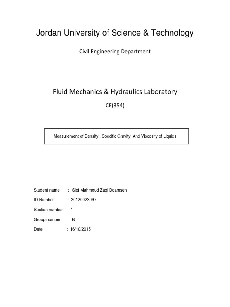 Density, Specific Gravity & Viscosity Lab | PDF | Density | Liquids