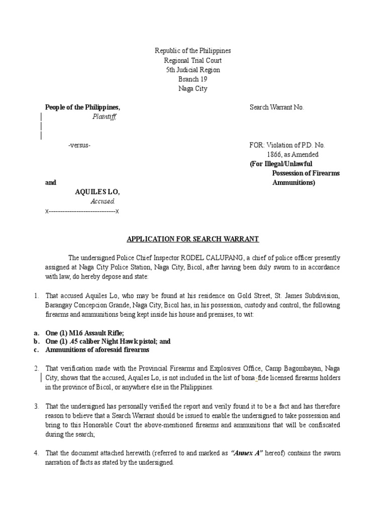 Search Warrant Application for Firearms | PDF
