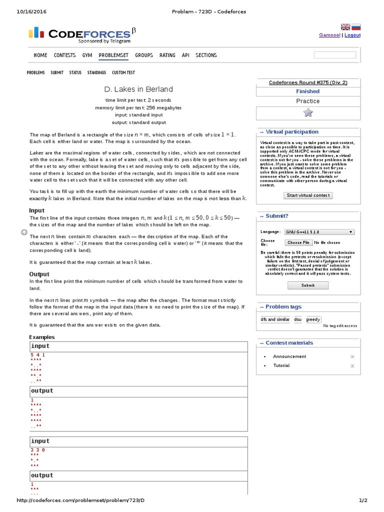 Problem - 723D - Codeforces PDF | PDF