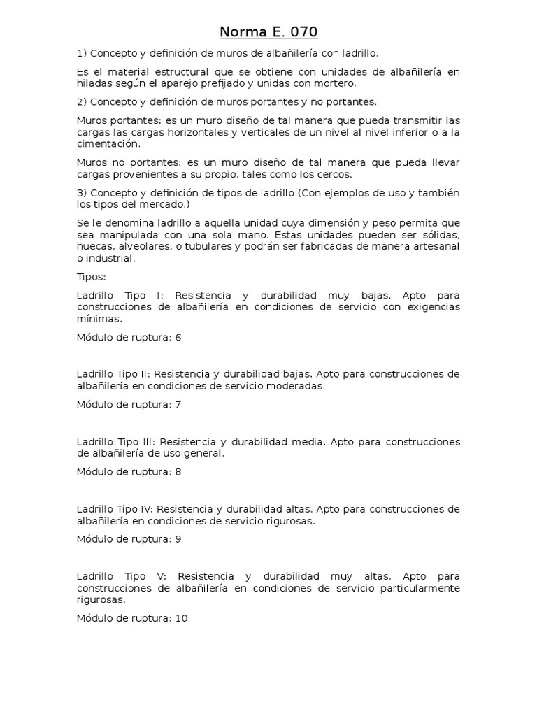 Resumen de La Norma E.070 | PDF | Albañilería | Ladrillo