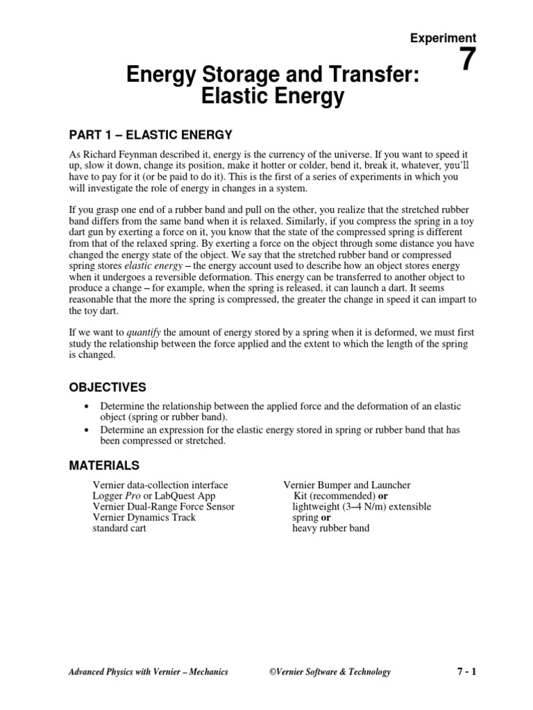 Lab 7 Conservation of Energy Elastic | PDF | Equations | Force