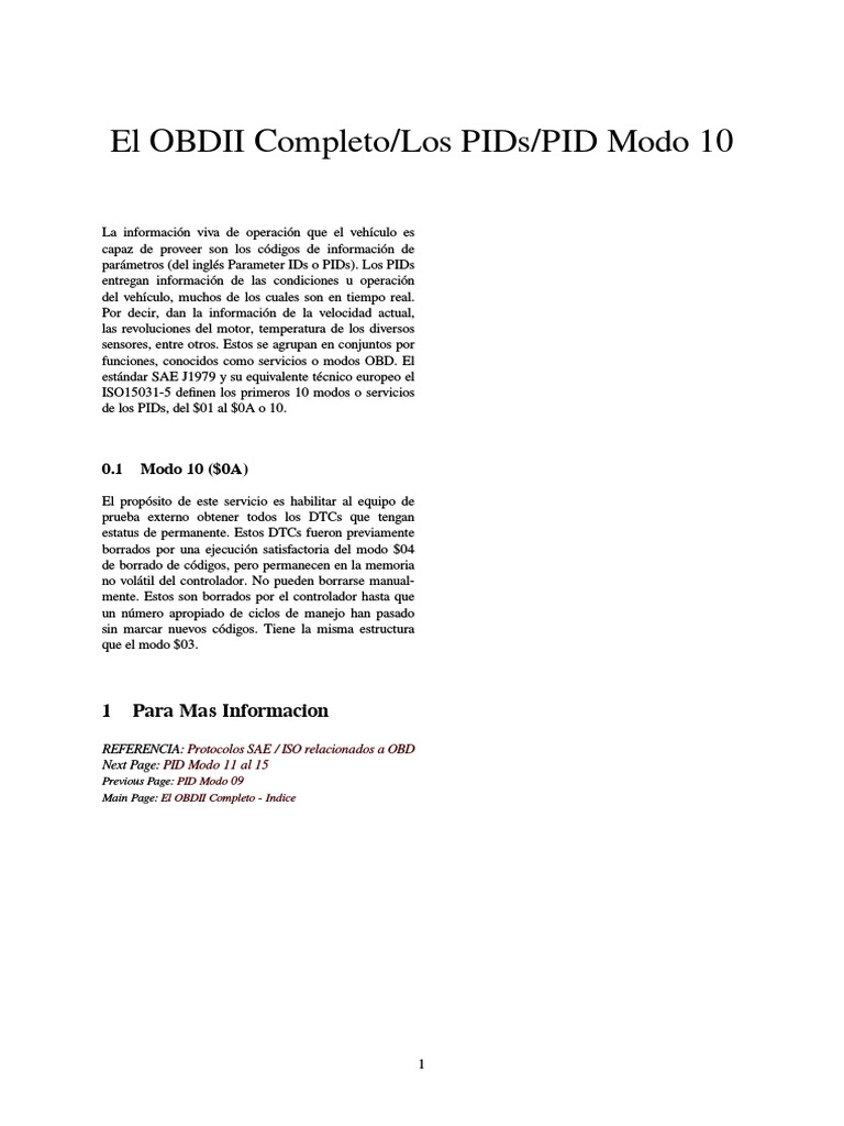 El Obd II Completo Los Pids Pid Modo 10 | PDF