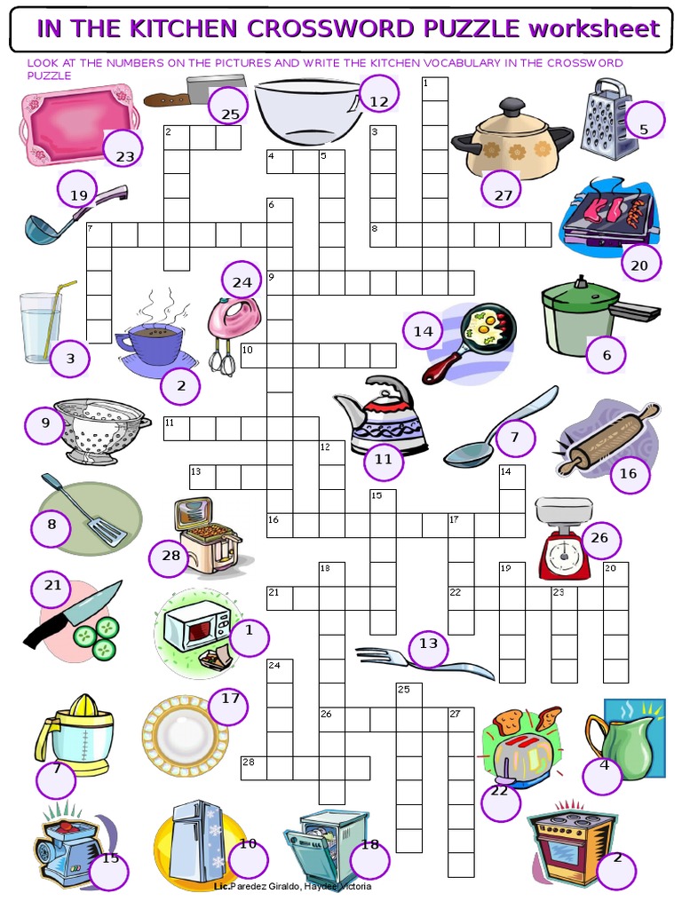 In The Kitchen Esl Vocabulary Criss Cross Crossword Puzzle Worksheet | PDF
