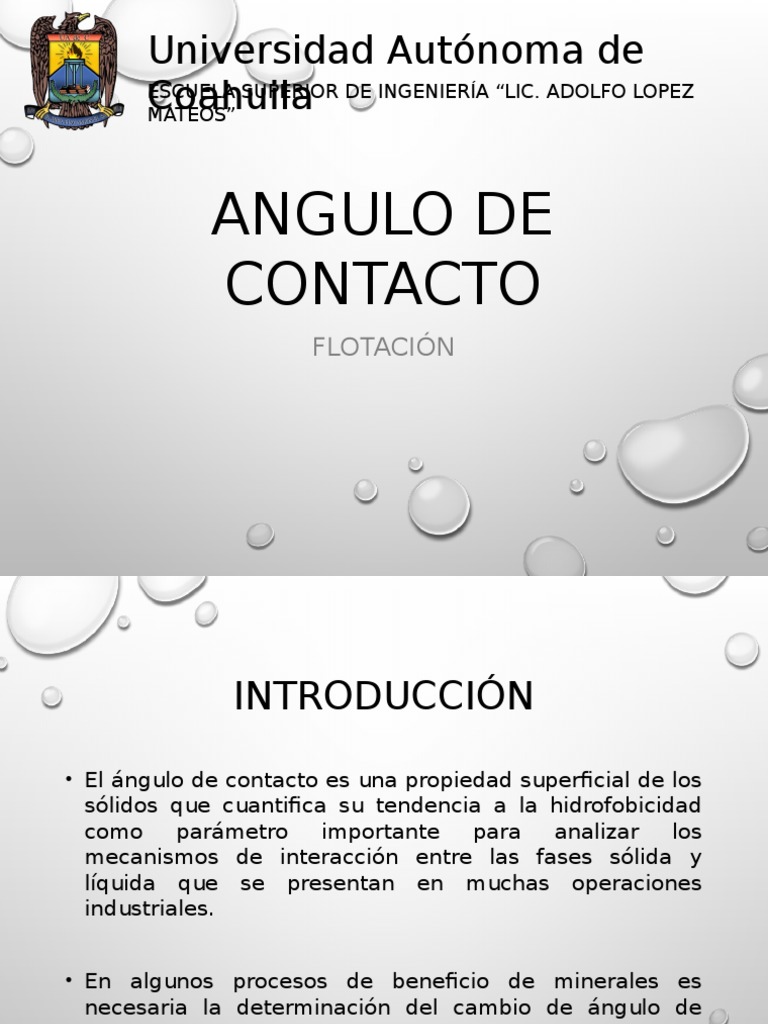 Angulo de Contacto | PDF | Ciencia de los materiales | Química Física