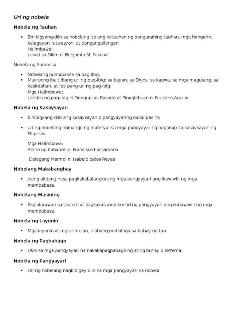 Uri Ng Nobela