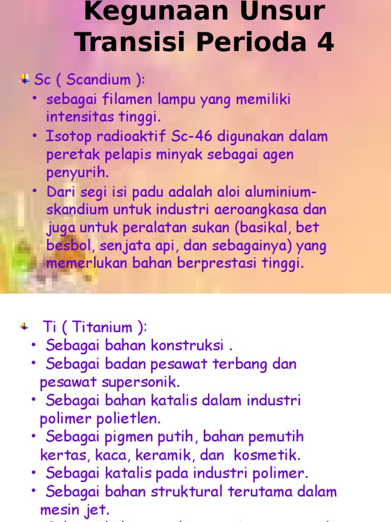 Kegunaan Unsur Transisi Perioda 4 | PDF