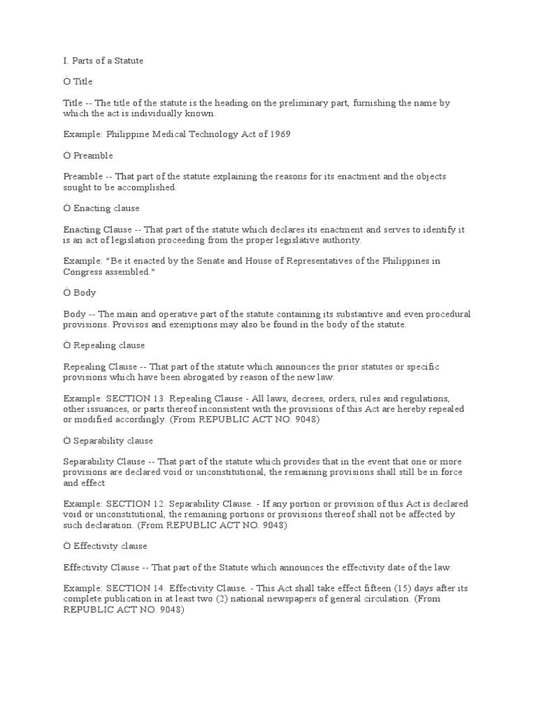 Parts of Statute | PDF