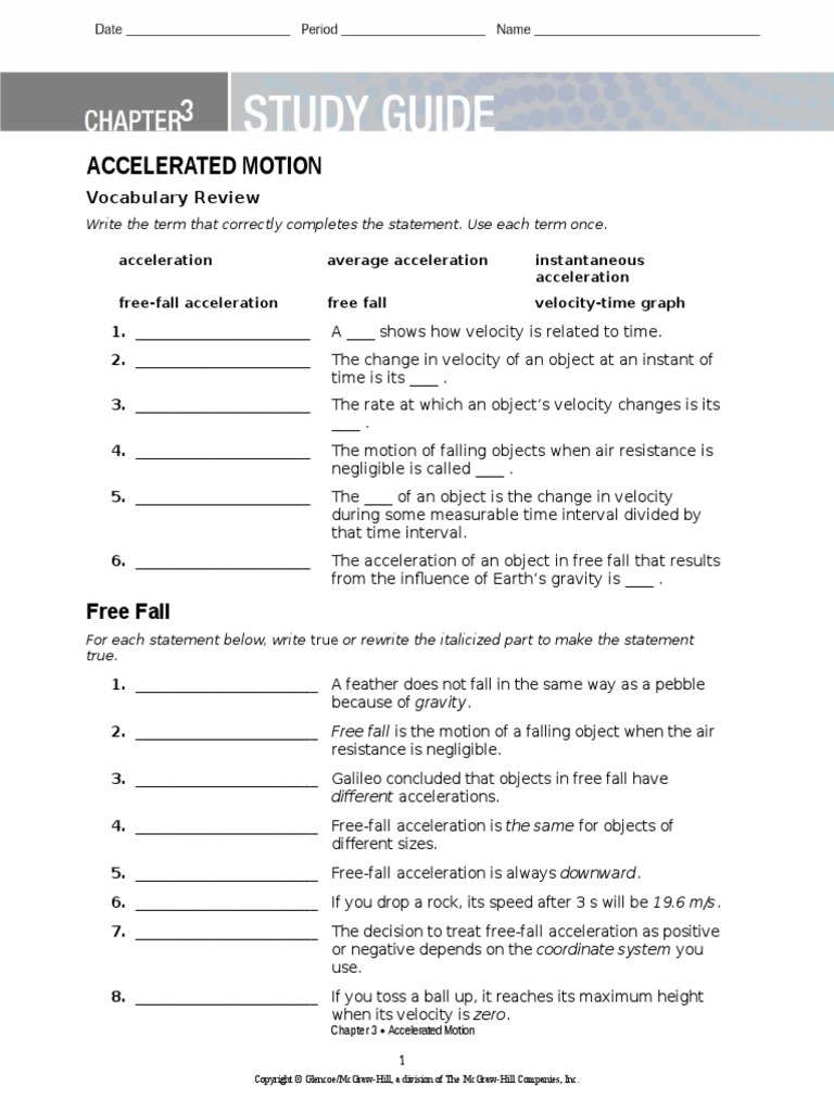 Ch3 Study Guide | PDF | Acceleration | Velocity