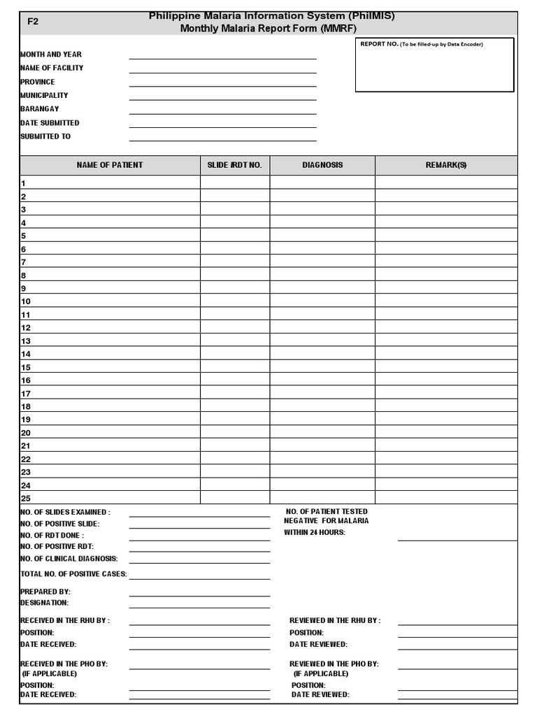 F2 Monthly Malaria Report Form | PDF