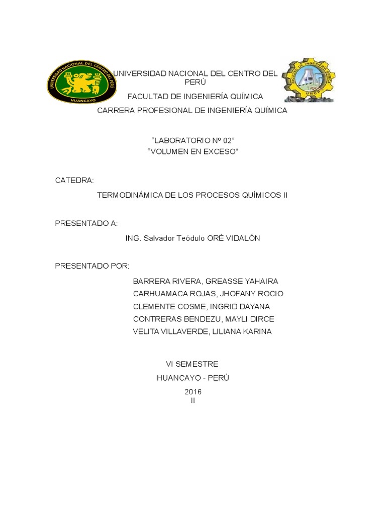 Volumen en Exceso | PDF | Mole (Unidad) | Cantidades fisicas