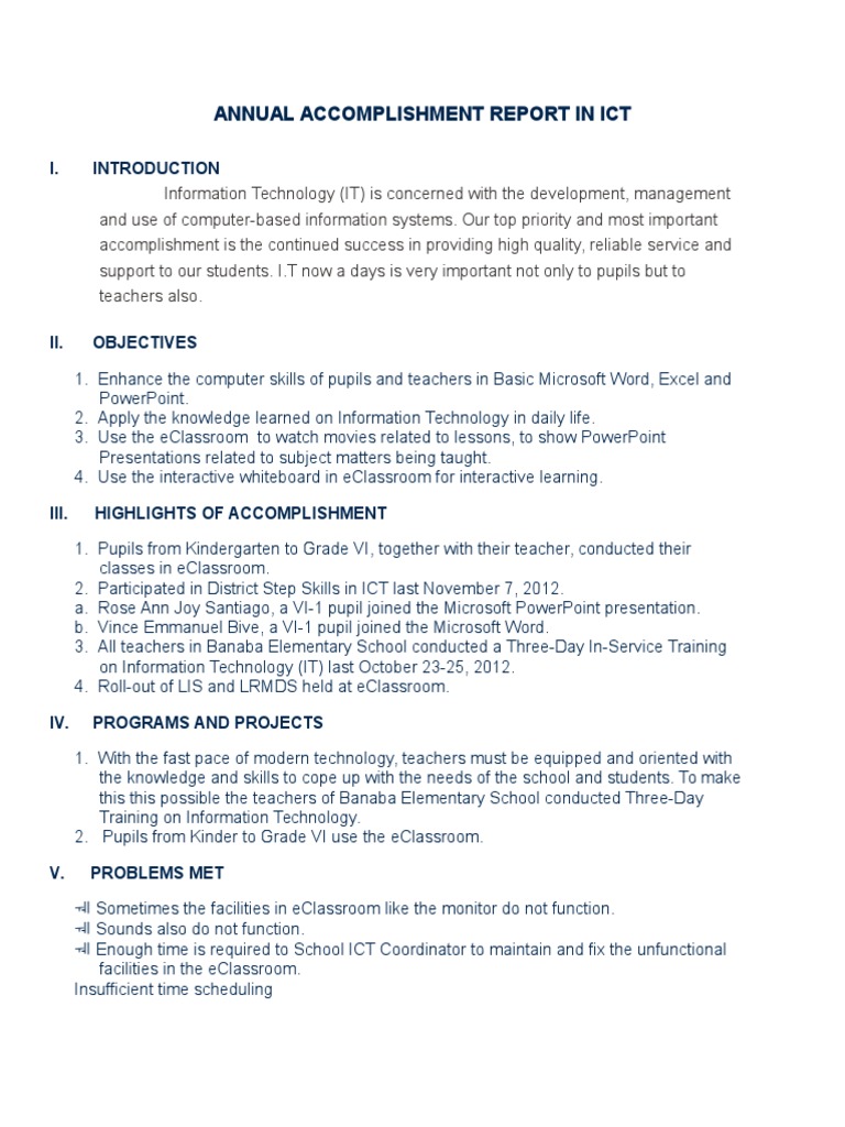 Annual Accomplishment Report in Ict | PDF | Educational Technology ...
