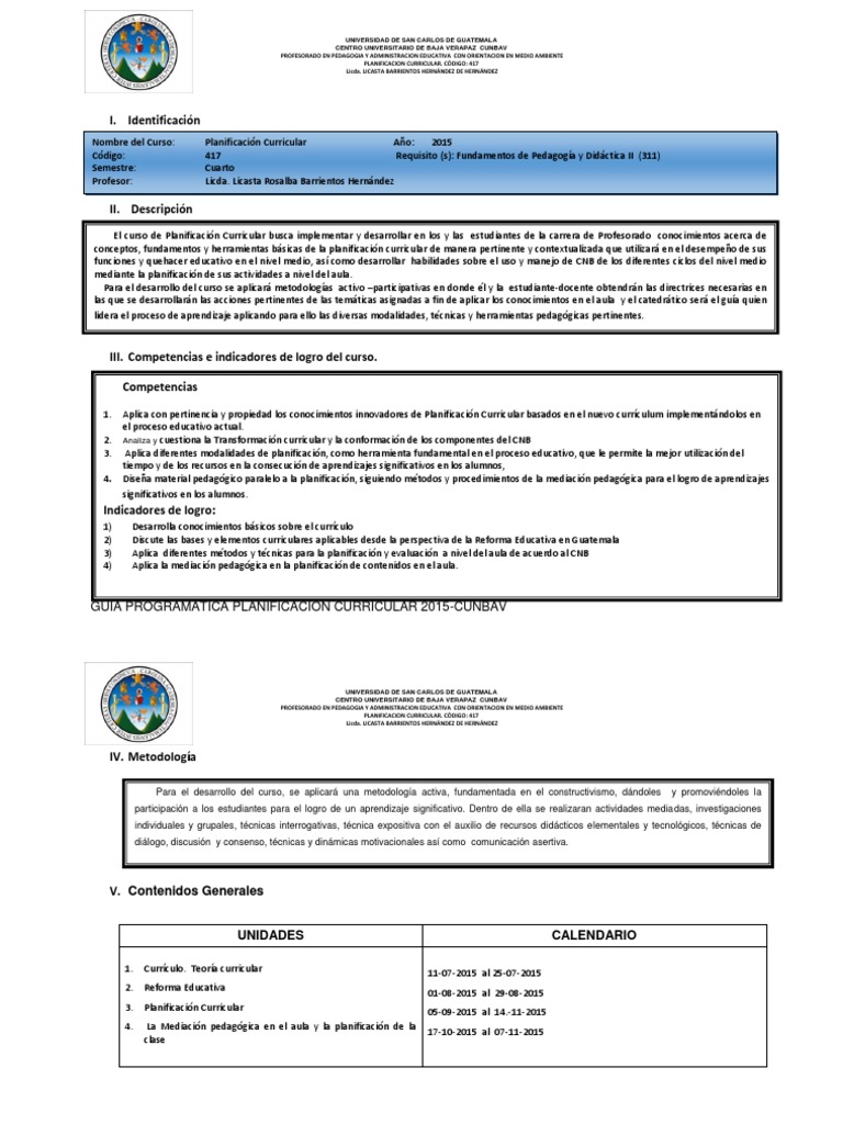 Guia Planificacion Curricular 2015 | PDF | Plan de estudios | Maestros