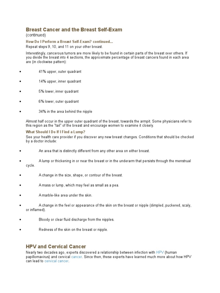 Breast Self-Exam and HPV Insights | PDF | Cervical Cancer | Sexually ...