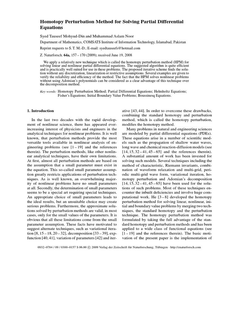 Homotopy Perturbation Method For Solving Partial Differential Pdf Partial Differential