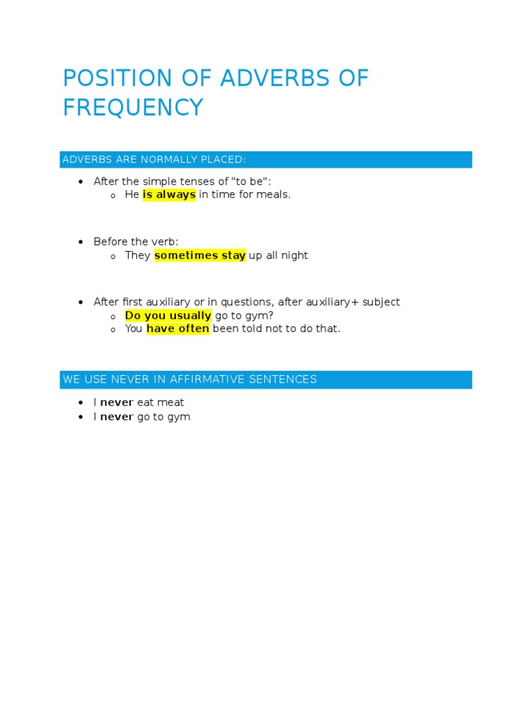 Adverbs of Frequency Placement Guide | PDF