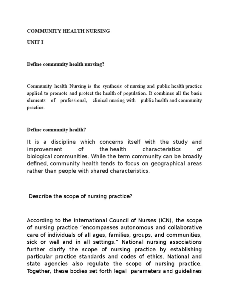 Community Health Nursing Overview | PDF | Health Care | Nursing